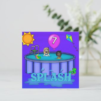 "Splash" Pool Party 7th Birthday Invitation | Zazzle