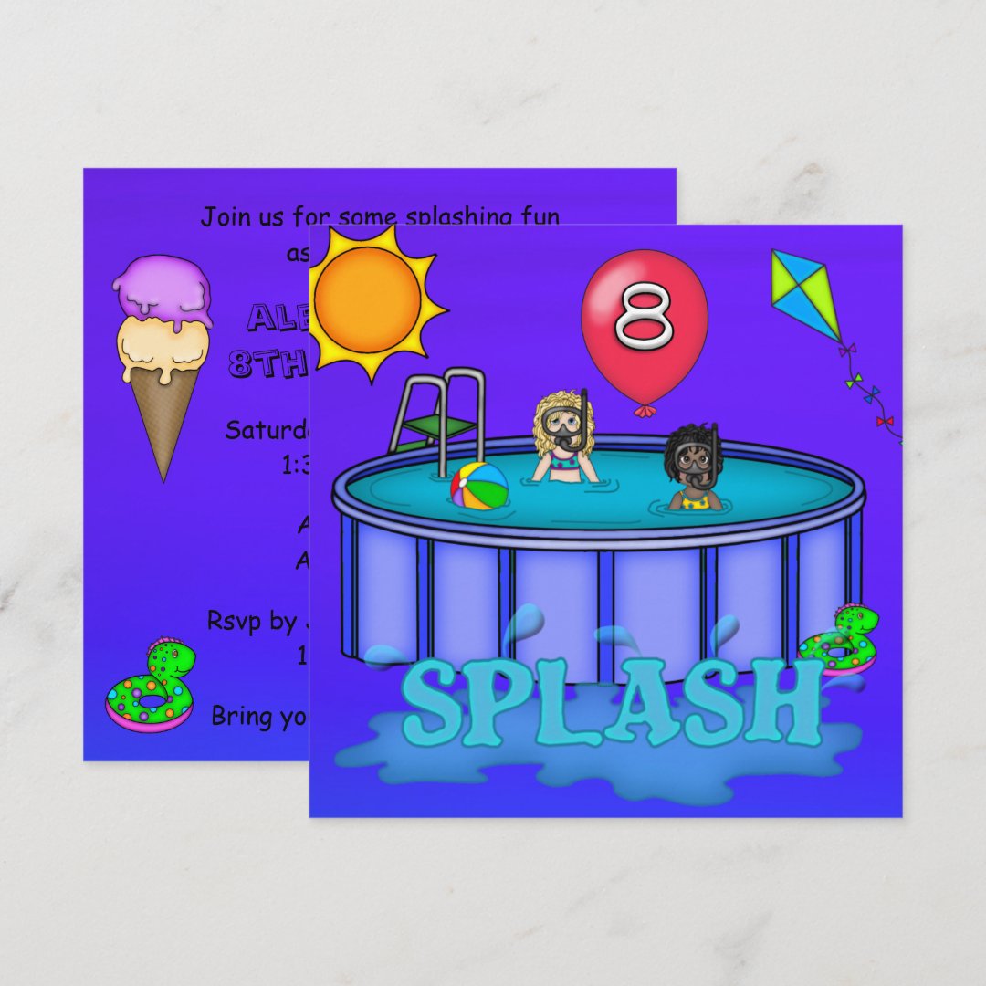 "Splash" Pool Party 8th Birthday Invitation | Zazzle