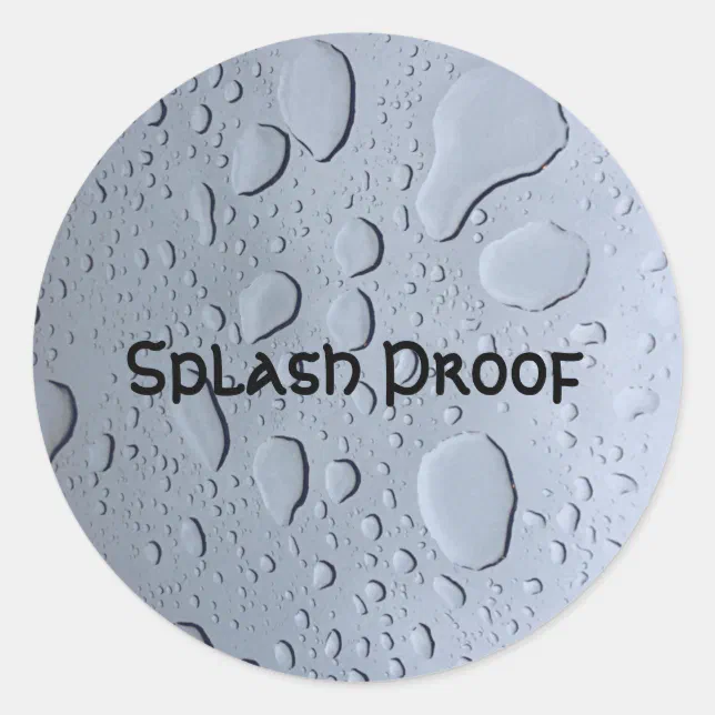 Splash Proof Custom Text Water Drops Background Classic Round Sticker ...
