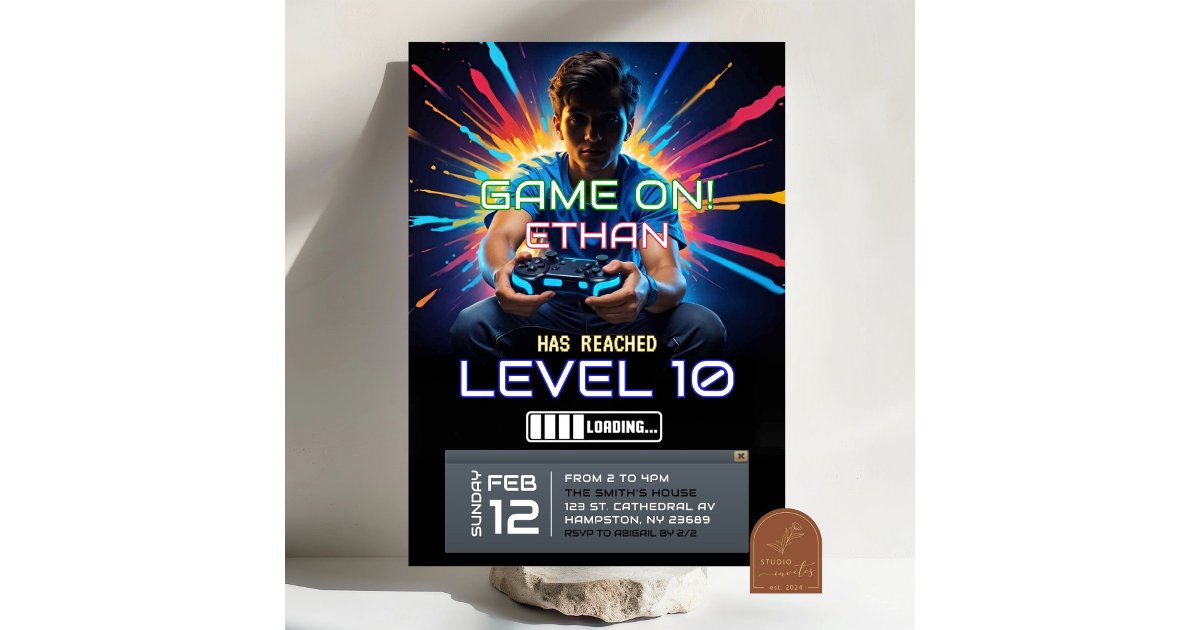 Splash Video Gaming Level Up Birthday Boy Invitation | Zazzle