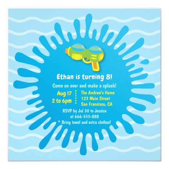 Splash Water Gun Boys Birthday Party Invitations | Zazzle.com