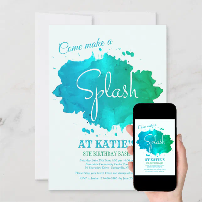 Splash Watercolor Invitation | Zazzle
