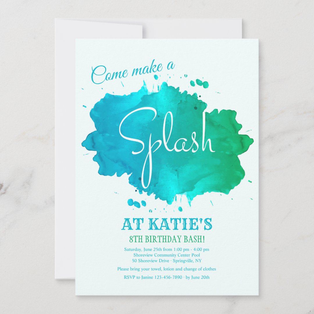 Splash Watercolor Invitation | Zazzle