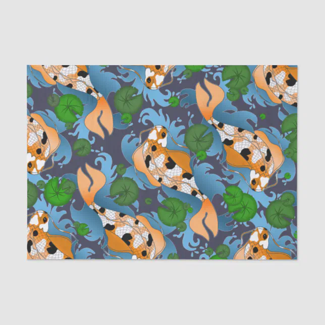Splashing Asian Carp Koi Fish Pond Lilies Tissue Paper | Zazzle