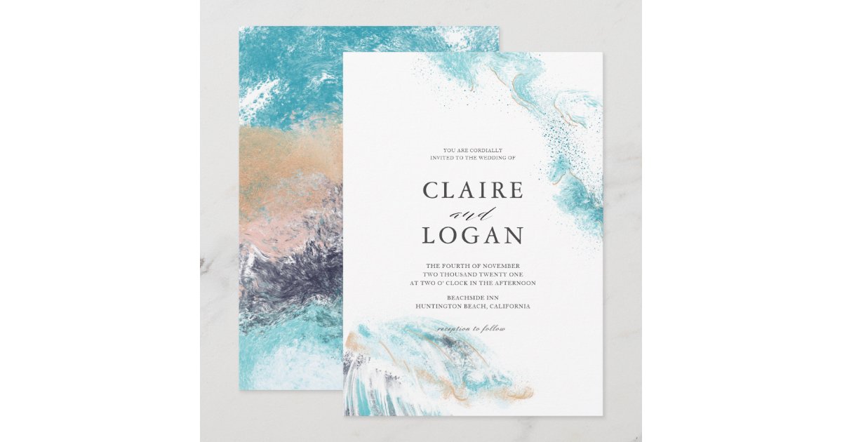 Splashing Blue Waves Coastal Wedding Invitation | Zazzle