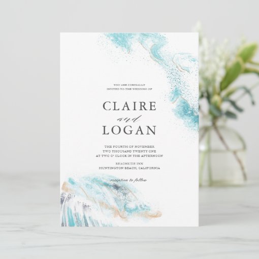 Splashing Blue Waves Coastal Wedding Invitation | Zazzle
