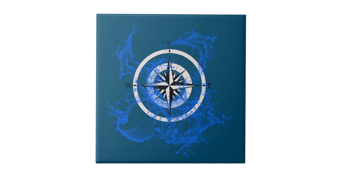 Splashing Compass Rose Ceramic Tile | Zazzle