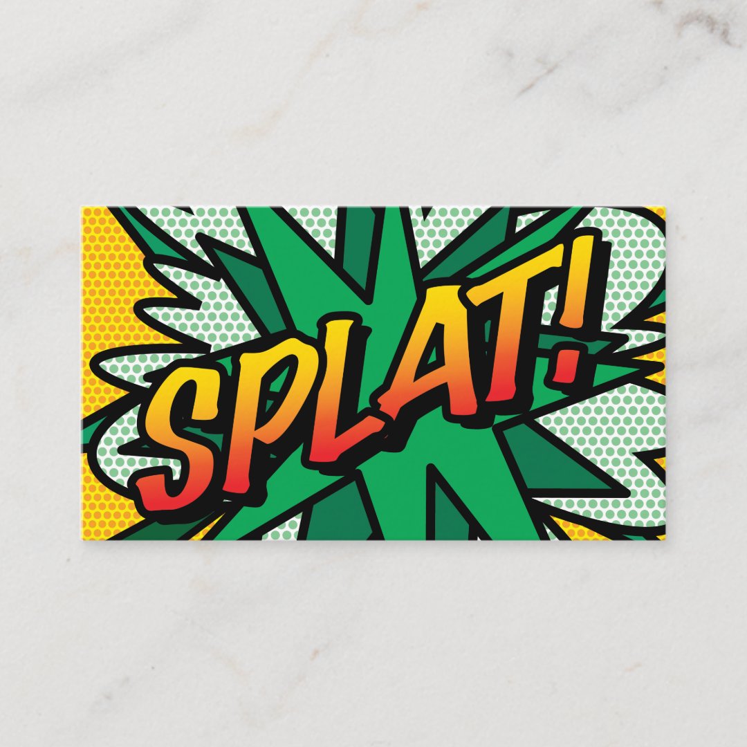 SPLAT Fun Retro Comic Book Business Card | Zazzle