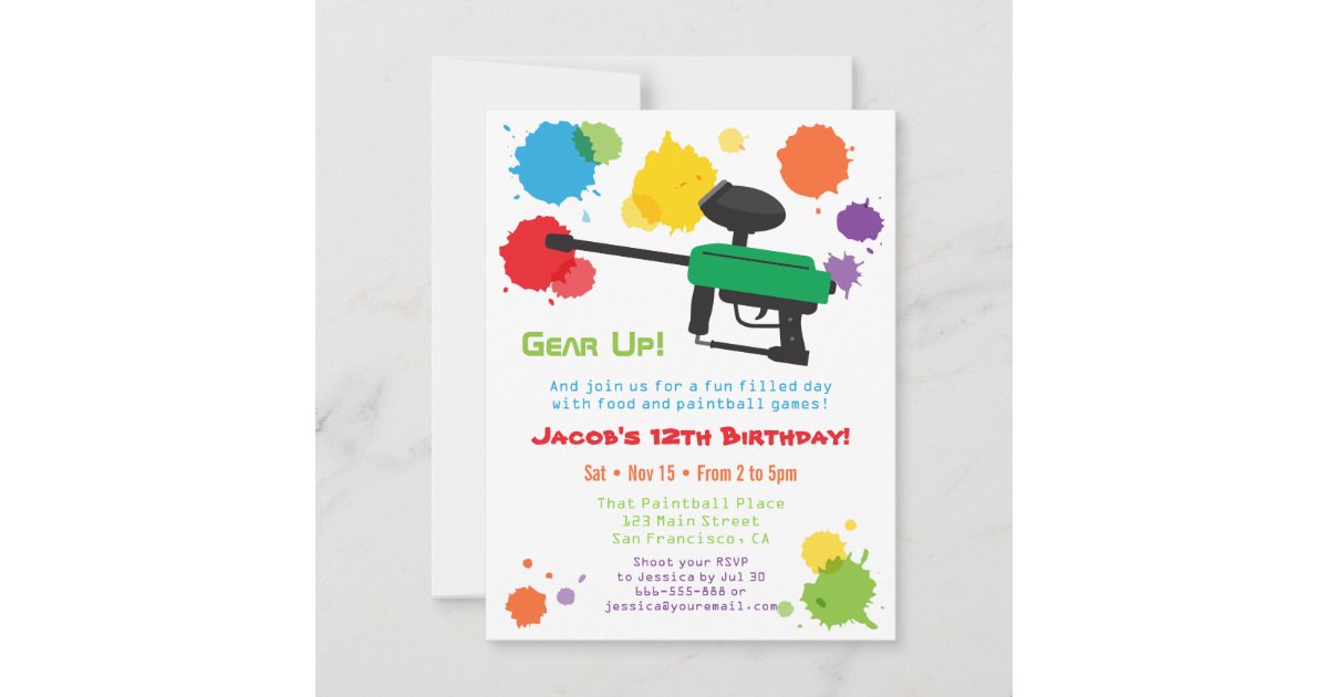 Splat Paintball Kids Birthday Party Invitations | Zazzle