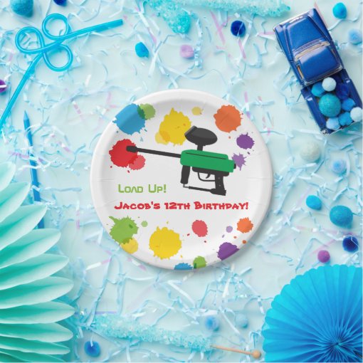 Splat Paintball Kids Birthday Party Paper Plates | Zazzle