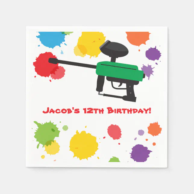 Splat Paintball Kids Birthday Party Paper Supplies Napkins | Zazzle