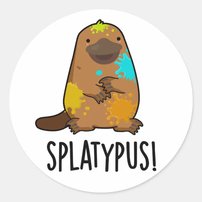 Splatypus Funny Animal Platypus Pun Classic Round Sticker | Zazzle