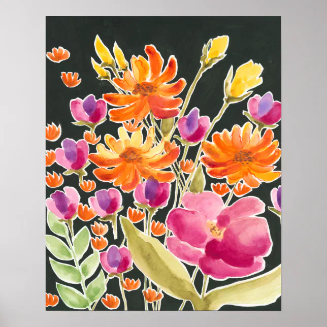 Splendid Gathering - Pink and Orange Flowers Poster | Zazzle