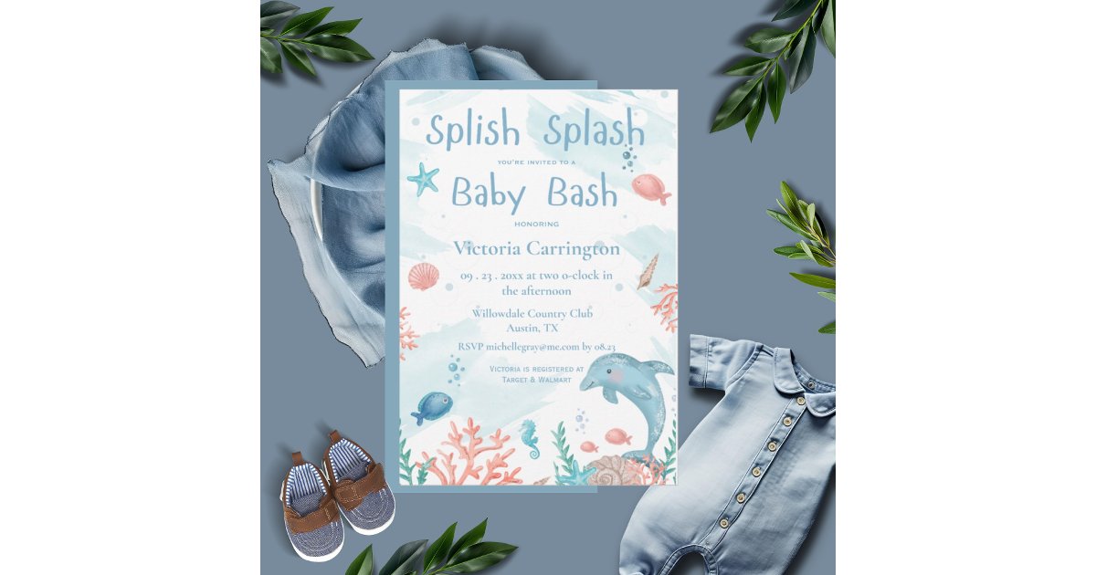 Splish Splash Baby Bash Ocean Fish Baby Shower Invitation | Zazzle