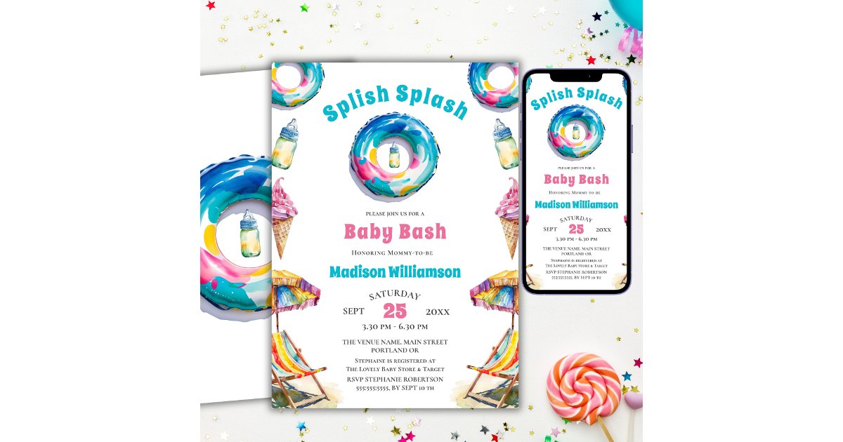 Splish Splash Baby Bash Summer Baby Shower Invitation | Zazzle