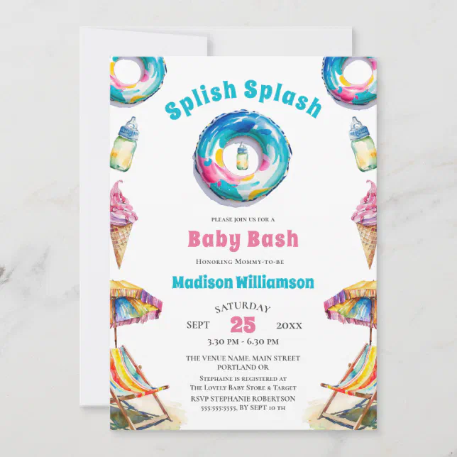 Splish Splash Baby Bash Summer Baby Shower Invitation | Zazzle