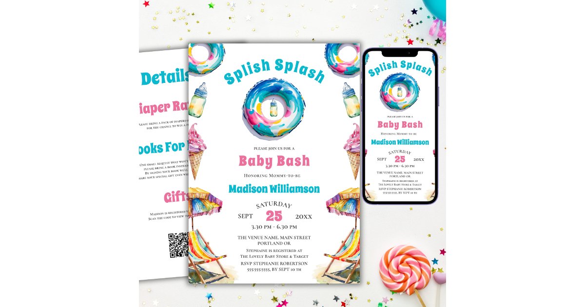 Splish Splash Baby Bash Summer Baby Shower QR Code Invitation | Zazzle