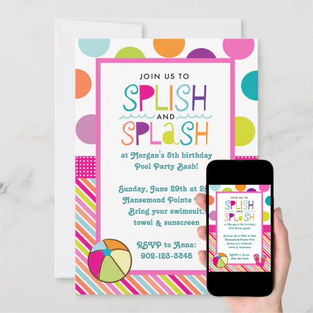 Splish Splash Bash (Pink) Invitation | Zazzle