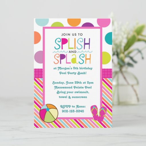 Splish Splash Bash (Pink) Invitation | Zazzle