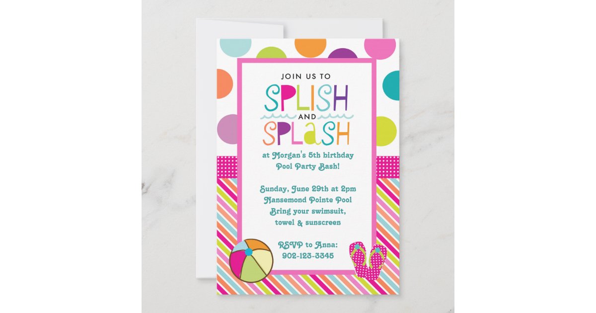 Splish Splash Bash (Pink) Invitation | Zazzle