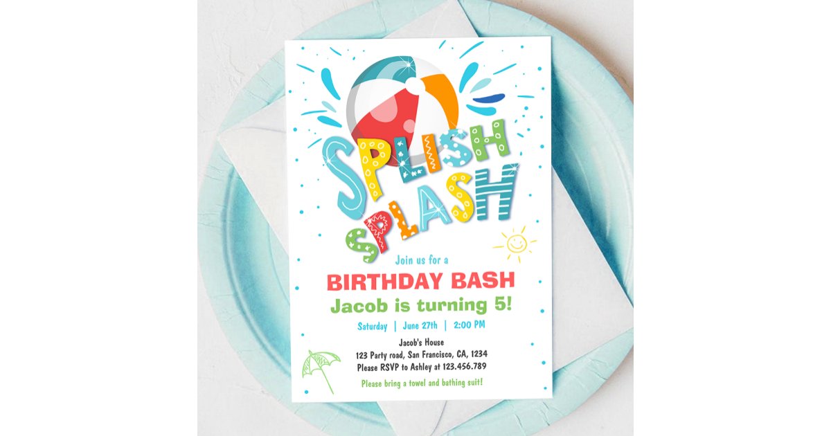 Splish Splash Birthday Bash Boy Pool Party Invitation | Zazzle