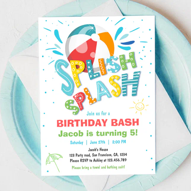 Splish Splash Birthday Bash Boy Pool Party Invitation | Zazzle