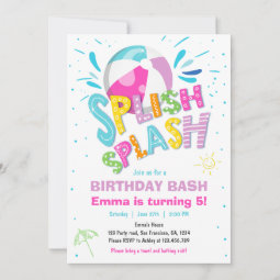 Splish Splash Birthday Bash Girl Pool Party Invitation | Zazzle