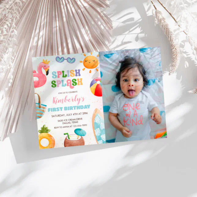 Splish Splash Birthday Bash Girl Pool Party Photo Invitation | Zazzle