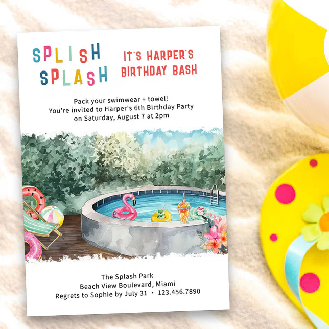 Splish Splash Birthday Bash Kids Water Party Invitation | Zazzle