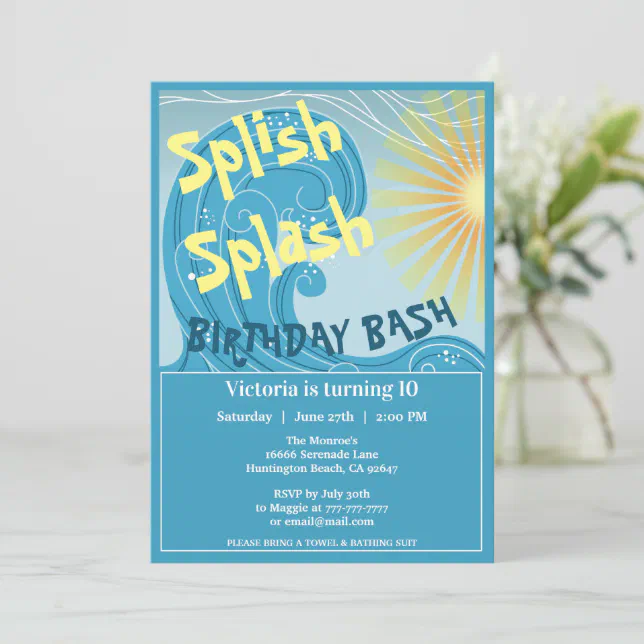 Splish Splash Birthday Bash Party Invitation | Zazzle