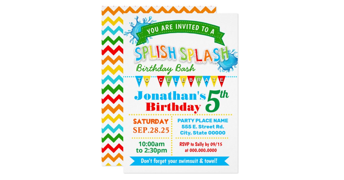 Splish splash birthday bash primary colors party invitation | Zazzle.com