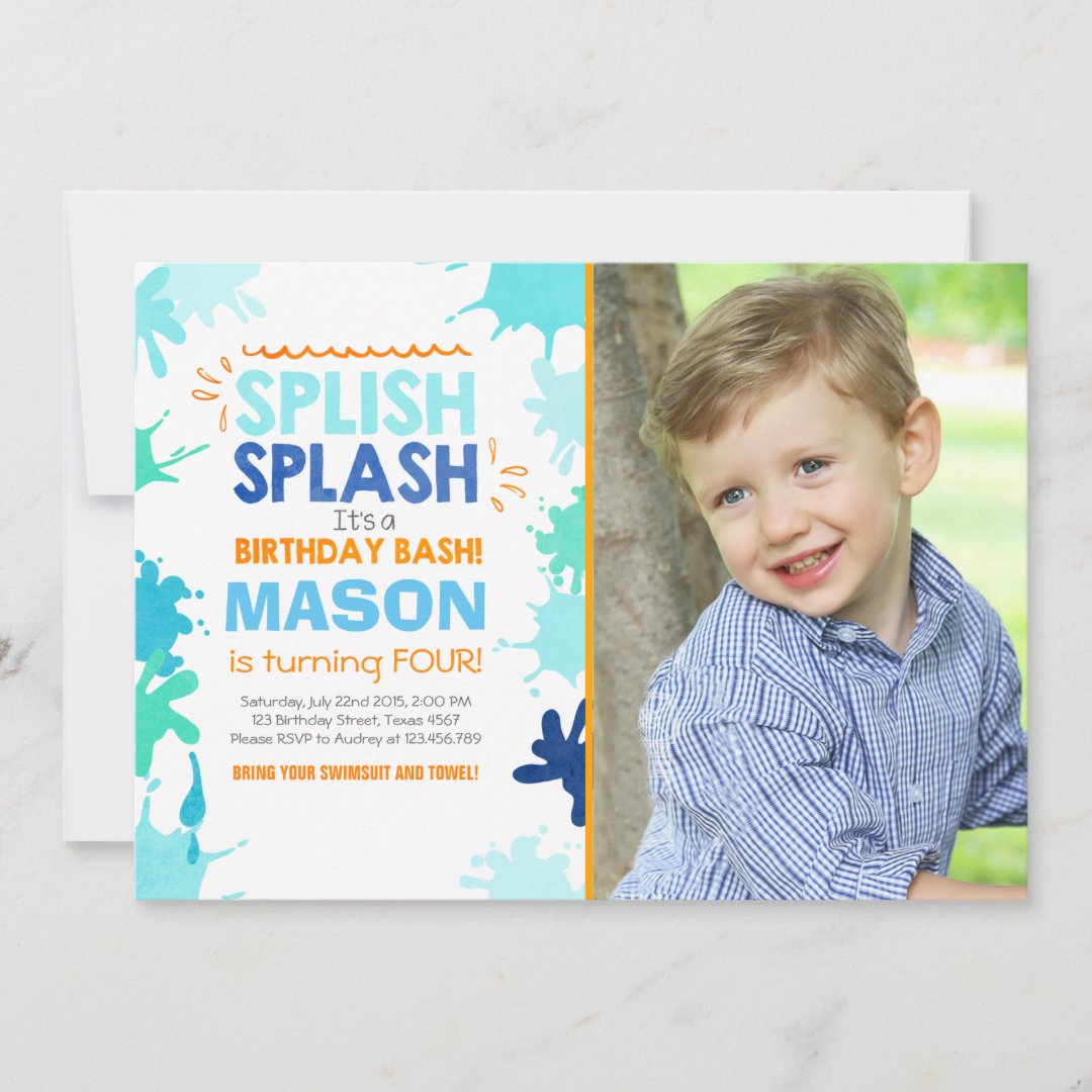 Splish Splash birthday invitation Boy | Zazzle