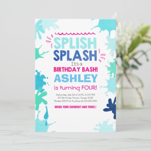 Splish Splash birthday invitation Girl | Zazzle