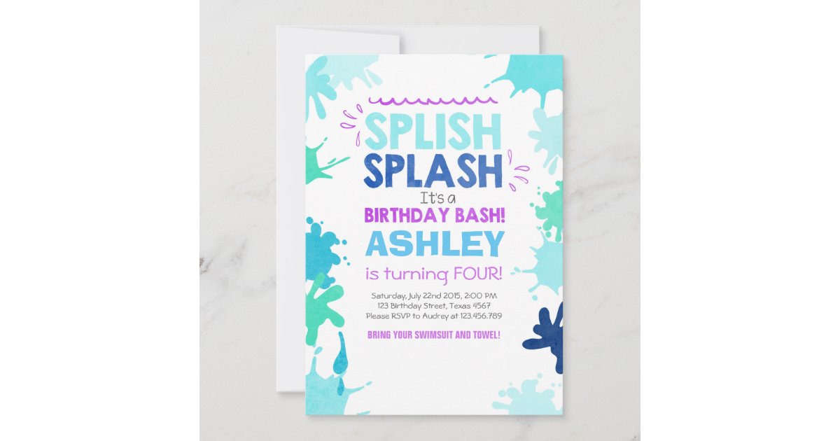 Splish Splash birthday invitation Girl Pool Party | Zazzle