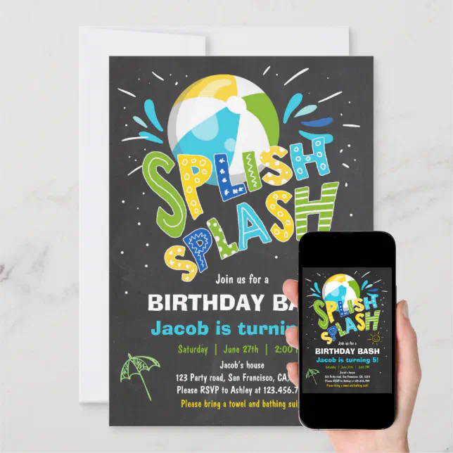 Splish Splash birthday invitation Pool party | Zazzle