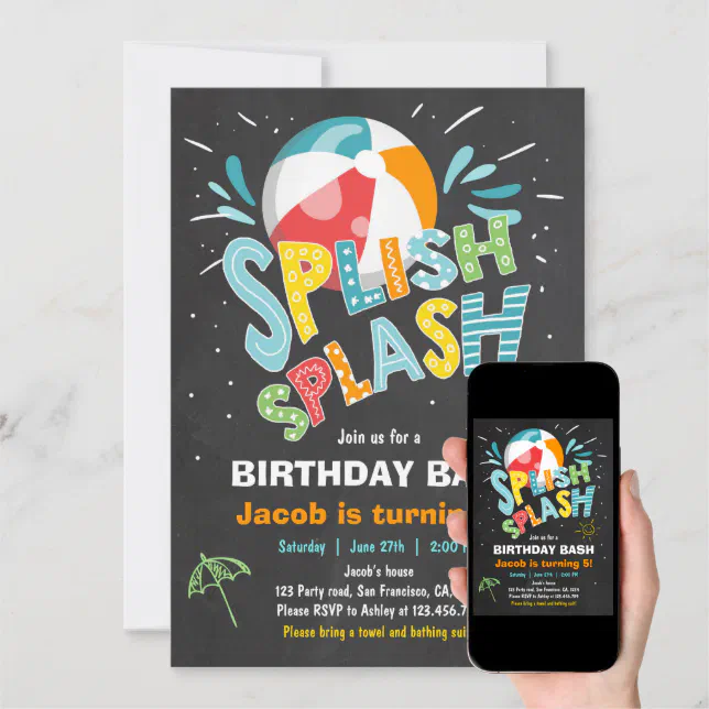 Splish Splash birthday invitation Pool party | Zazzle