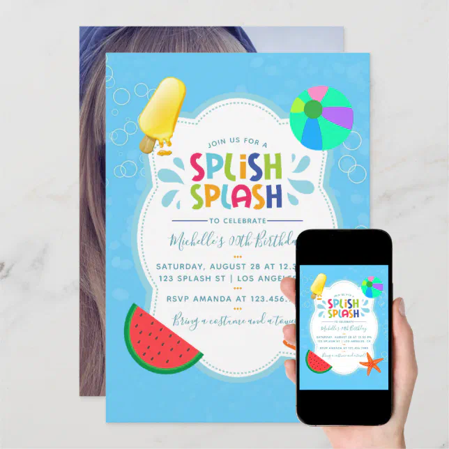 Splish Splash Birthday Party Add Photo Invitation | Zazzle