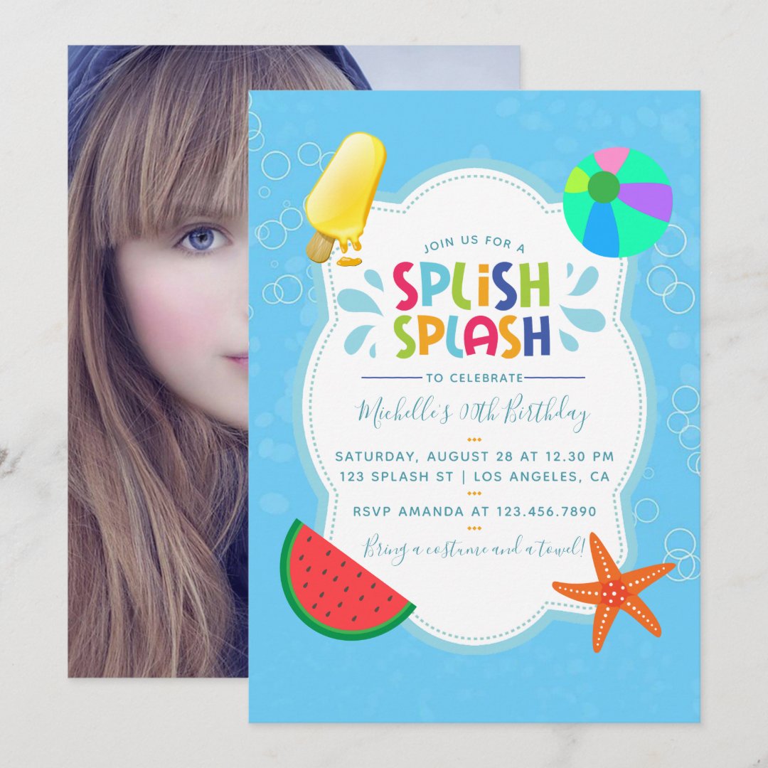 Splish Splash Birthday Party Add Photo Invitation | Zazzle
