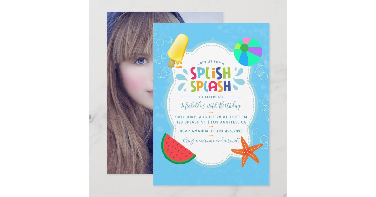 Splish Splash Birthday Party Add Photo Invitation | Zazzle