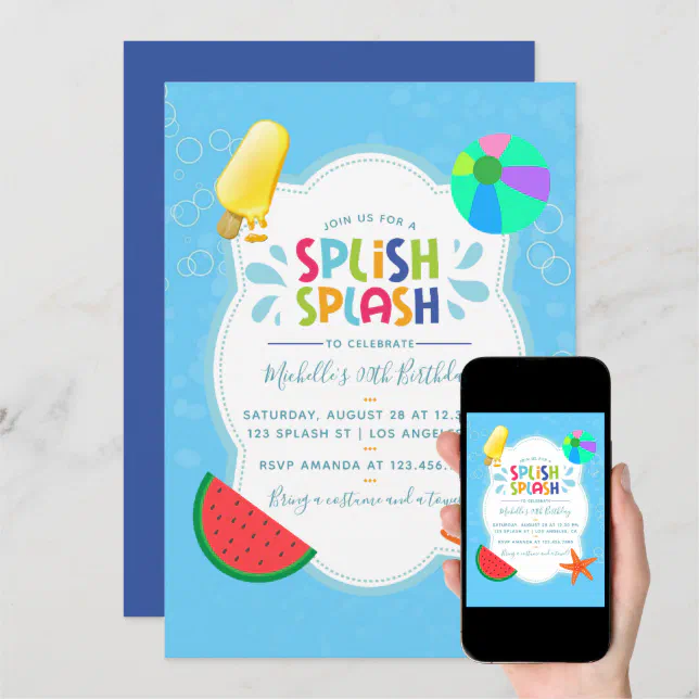 Splish Splash Birthday Party Invitation | Zazzle