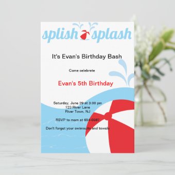 Splish Splash Birthday Pool Party Invitations | Zazzle