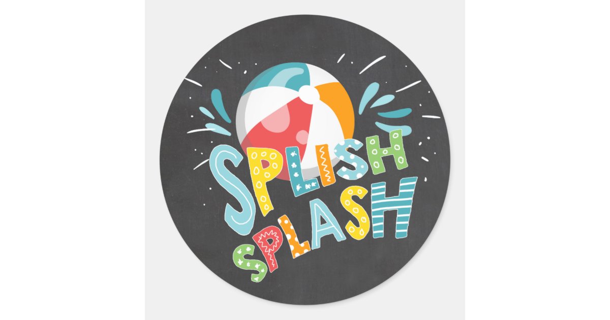 Splish Splash Chalk Pool Party Favor Tag Sticker | Zazzle