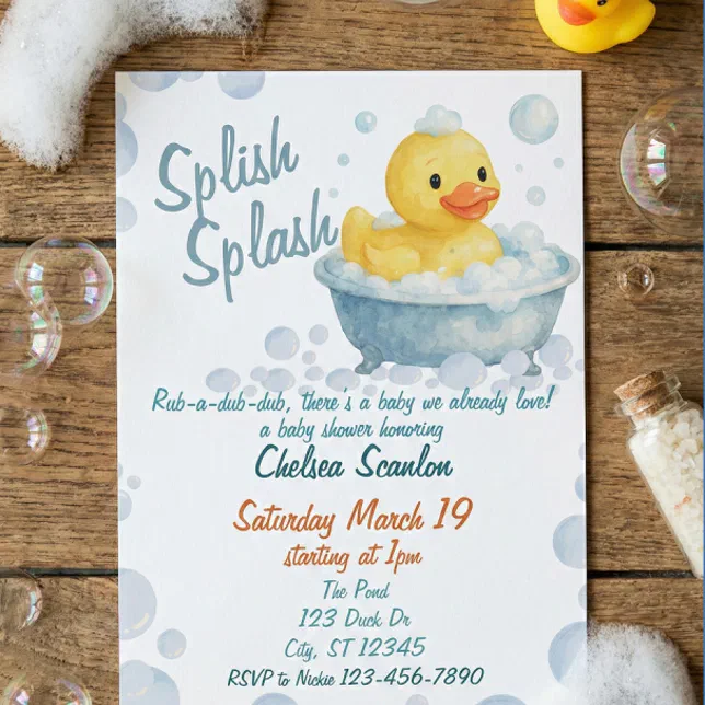 Splish Splash Ducky baby shower Invitation | Zazzle