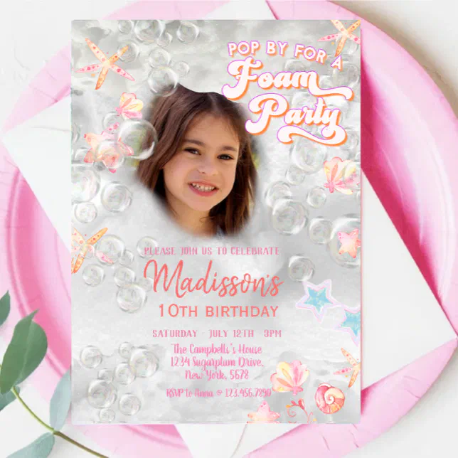 Splish Splash FOAM Party Birthday Invitation | Zazzle