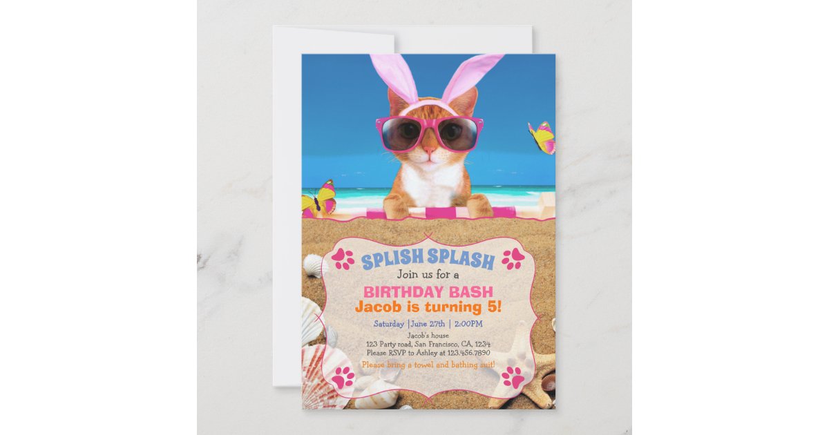 Splish Splash! Funny Cat Invitation | Zazzle