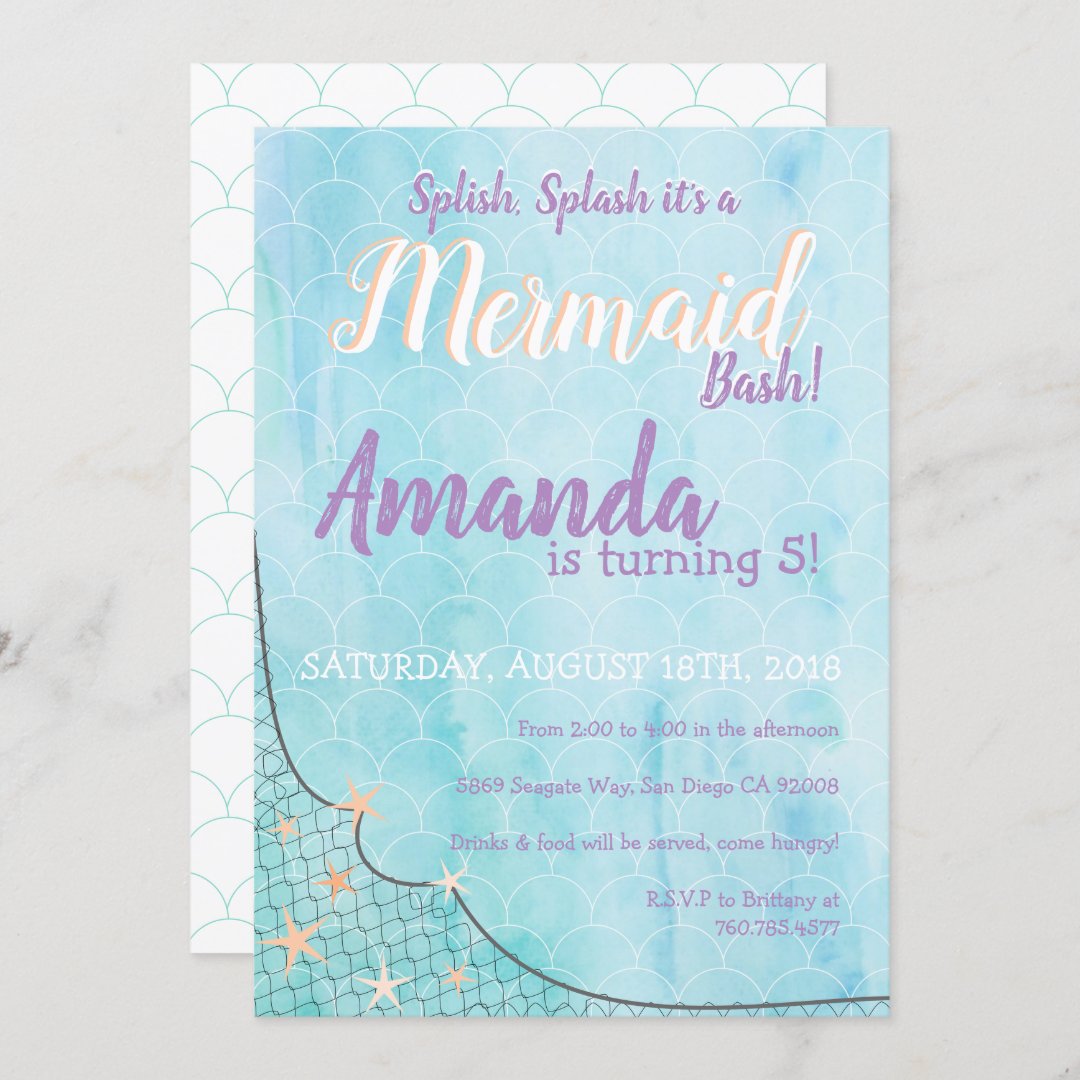 Splish Splash It's a Mermaid Bash Birthday Theme Invitation | Zazzle