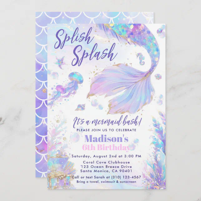Splish Splash Mermaid Bash Birthday Invitation | Zazzle