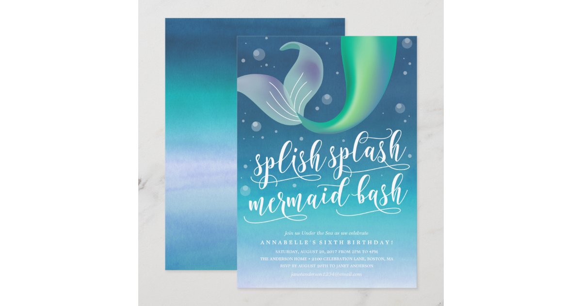 Splish Splash Mermaid Bash Birthday Invitation | Zazzle
