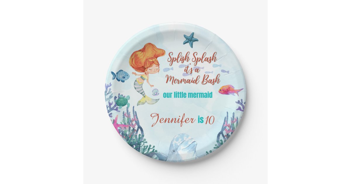 Splish Splash Mermaid Bash Girls Birthday Party Pa Paper Plates | Zazzle