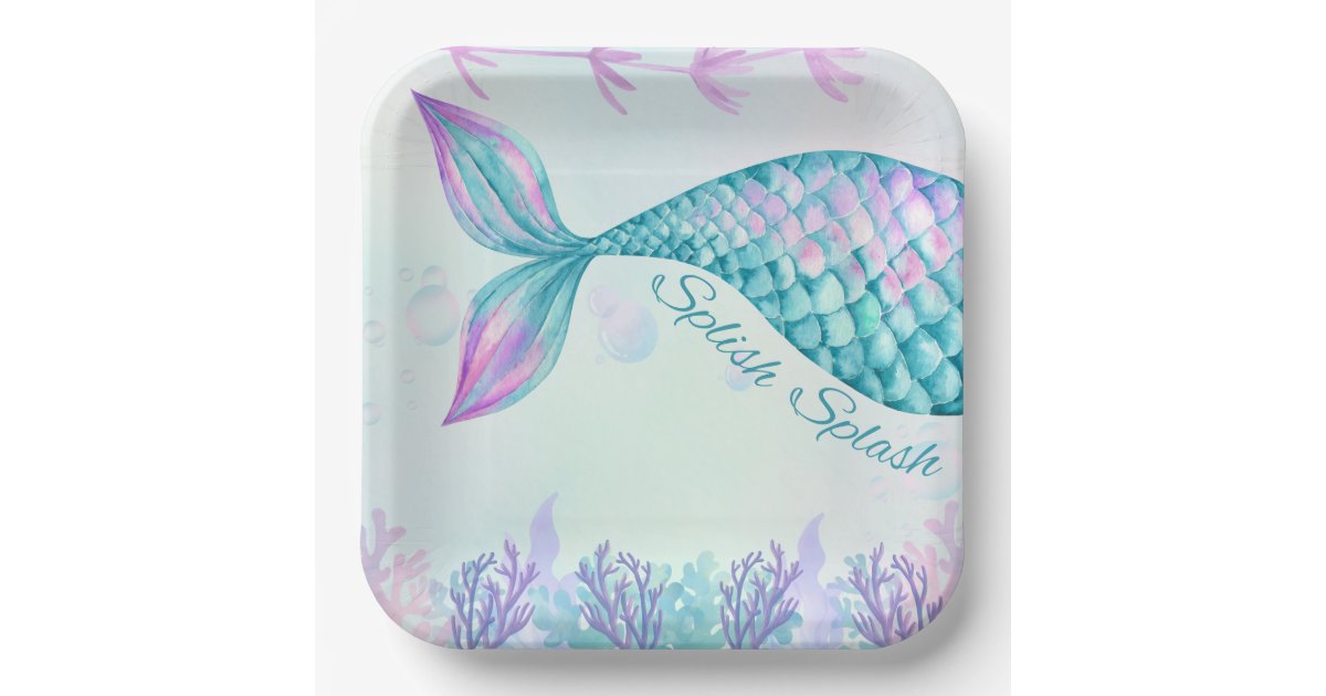 Splish Splash Mermaid Birthday Bash 9 inch Plate | Zazzle
